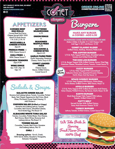 Menu - Comet Burgers